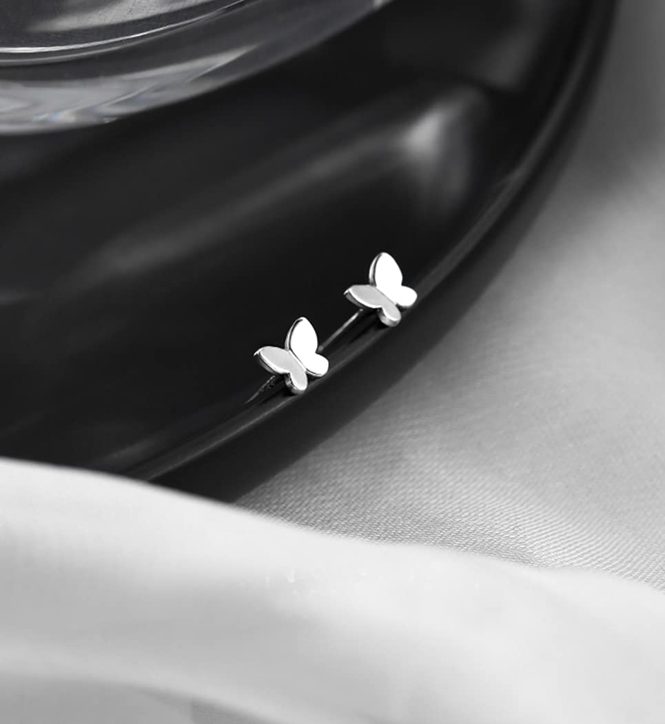 SLUYNZ 925 Sterling Silver Tiny Butterfly Earrings Studs for Women Teen Girls Tiny Studs Earrings (A-Silver)