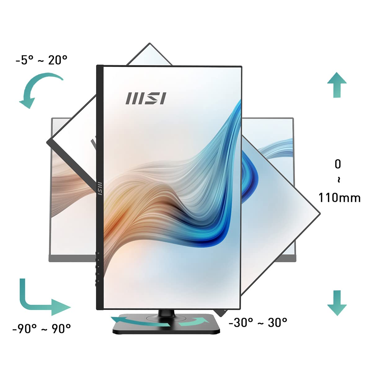 MSI Modern MD241P, 24" Monitor, 1920 x 1080 (FHD), IPS, 75Hz, TUV Certified Eyesight Protection, 5ms, HDMI, USB C, Tilt, Swivel, Height Adjustable, Pivot,Black