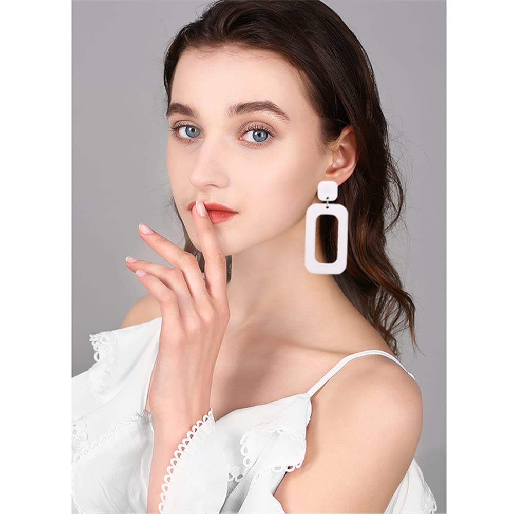 DIYANMMY Retro Simple Acrylic Geometric Square Hollow Earrings for Women White Statement Drop Earring (Acrylic Square Hollow Earrings)