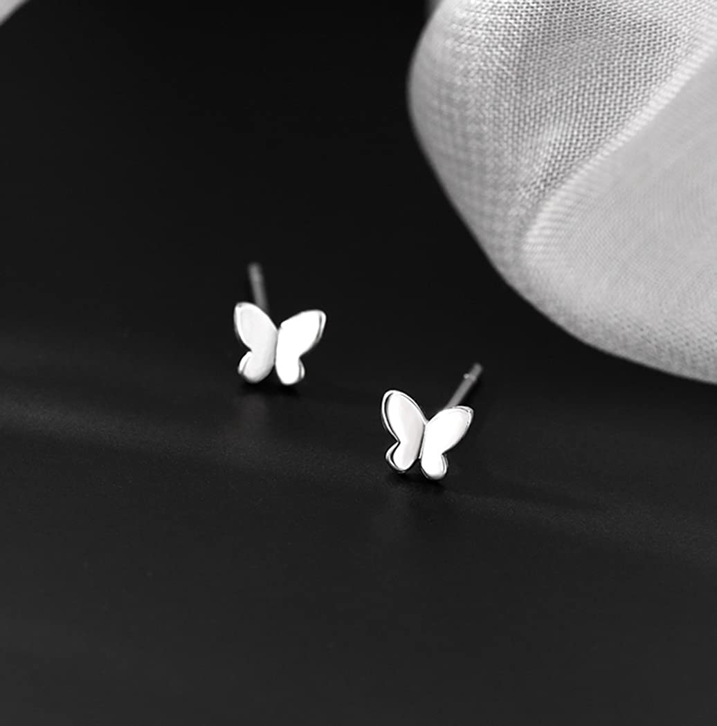 SLUYNZ 925 Sterling Silver Tiny Butterfly Earrings Studs for Women Teen Girls Tiny Studs Earrings (A-Silver)