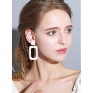 DIYANMMY Retro Simple Acrylic Geometric Square Hollow Earrings for Women White Statement Drop Earring (Acrylic Square Hollow Earrings)