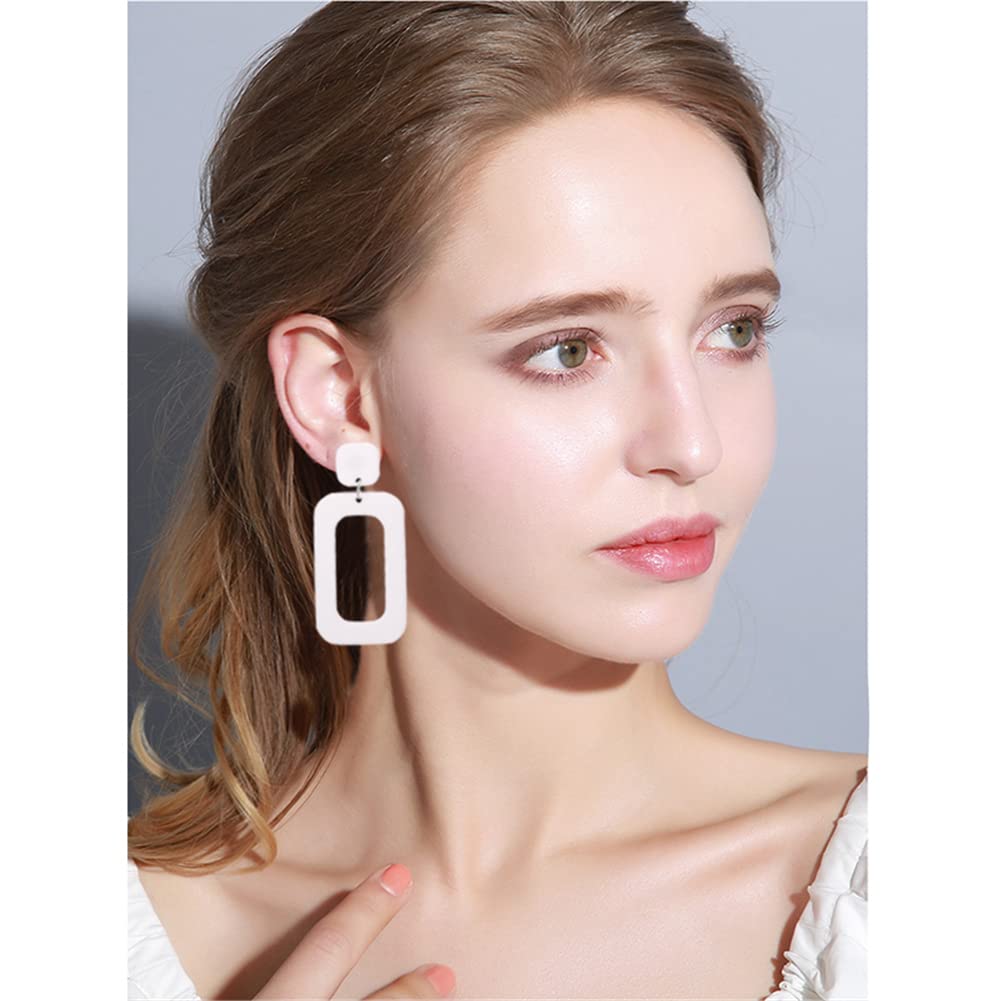 DIYANMMY Retro Simple Acrylic Geometric Square Hollow Earrings for Women White Statement Drop Earring (Acrylic Square Hollow Earrings)