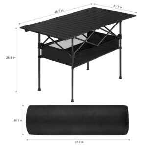 Vrisa Camping Table with Storage Outdoor Cooking Table Folding Table for Parties Bar Height Portable Camping Table with Mesh Basket & Carrying Bag for Camping Kitchen Picnic BBQ Party