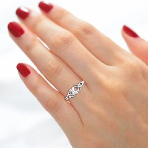 US Jewels Ladies 925 Sterling Silver Trinity Knot & Crescent Moon Ring, Size 4.5