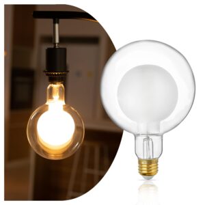 alampever large globe led light bulbs, decorative dimmable led with 6w equivalent to 40w light bulbs, 2700k soft white, e26 base,400lm,cri90,g125,frosted