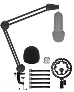 boseen microphone boom arm stand for blue yeti with shock mount foam cover, heavy duty boom scissor arm stand for blue yeti, broadcasting and recording