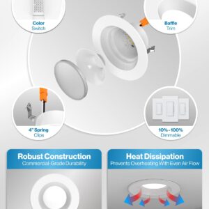 Sunco 24 Pack 4 Inch LED Can Lights Retrofit Recessed Lighting, Selectable 2700K/3000K/3500K/4000K/5000K Dimmable, Baffle Trim, 11W=40W, 660 LM, Replacement Conversion Kit, UL