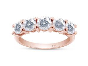 savearth diamonds 14k rose gold over sterling silver 1 1/5 carat moissanite lab created diamond half eternity anniversary wedding band ring for women (1.20 cttw) ring size - 6