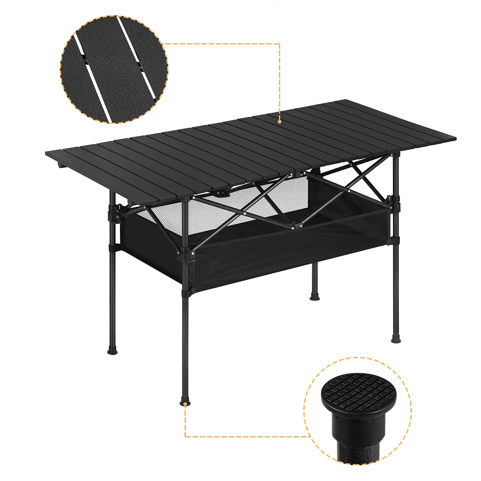 Vrisa Camping Table with Storage Outdoor Cooking Table Folding Table for Parties Bar Height Portable Camping Table with Mesh Basket & Carrying Bag for Camping Kitchen Picnic BBQ Party