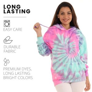 Pure Essence Tie Dye Long Sleeve Pullover Hoodie for Men and Women, Fleece Hooded Sweatshirt with Front Pocket and Drawstring, Pink Jelly, Large