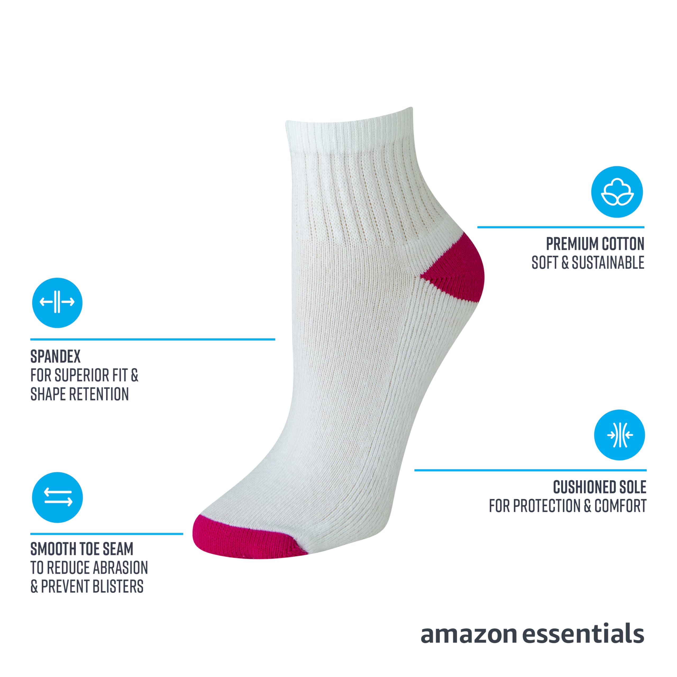 Amazon Essentials Women's Cotton Lightly Cushioned Ankle Socks, 10 Pairs, Pink/Grey/White, 8-12