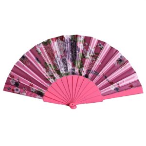 gjhl fan best chinese style dance wedding party lace silk folding hand held flower fan hand fan (color : pink)