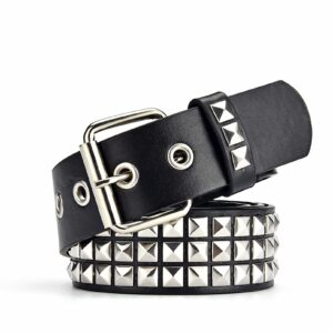 idopy women men gothic punk rivet nickel pyramid studded faux leather belt (black)