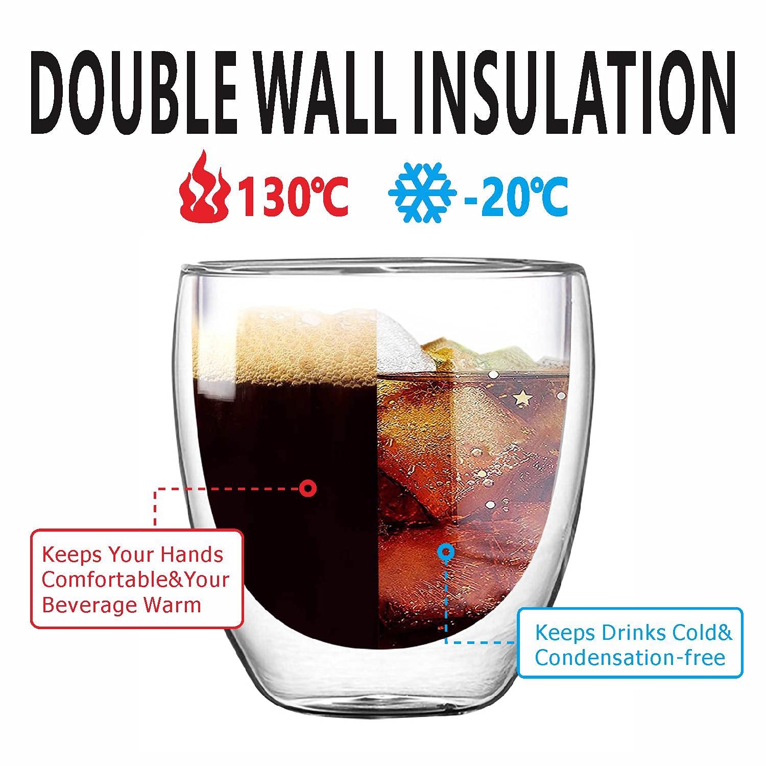 COLOCUP Double-Wall Insulated Glasses, Clear, 8 Ounces Each, Insulated Glass Coffee Set of 2