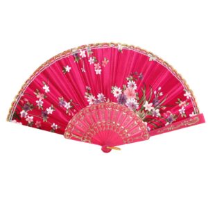 duo er folding fan vintage chinese style hand held fans lace silk folding fans handheld folded fan for church party dance wedding gift (color : hot pink)