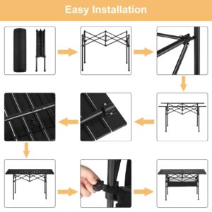 Vrisa Camping Table with Storage Outdoor Cooking Table Folding Table for Parties Bar Height Portable Camping Table with Mesh Basket & Carrying Bag for Camping Kitchen Picnic BBQ Party