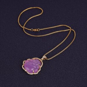 ASGIFT Amethyst Laughing Buddha Necklaces Dainty Purple Quartz Buddha Pendant with 18k Gold Plated Chain Crystal Buddah Neckless Jewelry Birthday Christmas Gift for Women Girls (20 inches)