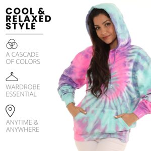 Pure Essence Tie Dye Long Sleeve Pullover Hoodie for Men and Women, Fleece Hooded Sweatshirt with Front Pocket and Drawstring, Pink Jelly, Large