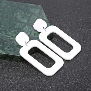 DIYANMMY Retro Simple Acrylic Geometric Square Hollow Earrings for Women White Statement Drop Earring (Acrylic Square Hollow Earrings)