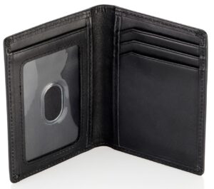 stealth mode men's slim front pocket wallet - rfid blocking, thin minimalist bifold design, genuine leather - id badge window and 5 sleeves for money, credit and debit cards, driver's license - black