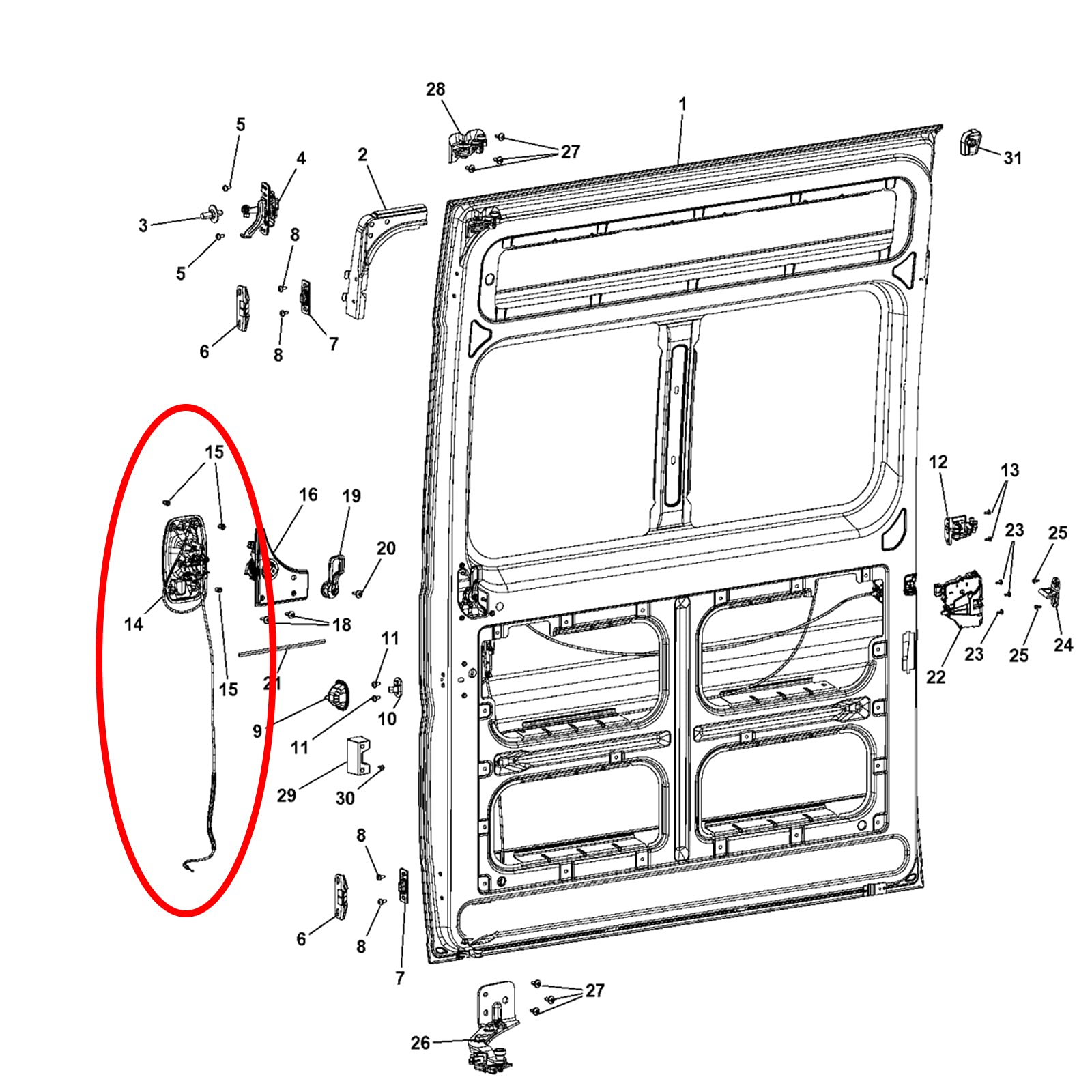 APPERFiT Sliding Door Handle with Cables for Right Passenger Side Slide Door 5RK14JXWAB Compatible with RAM ProMaster Cargo Van 1500 2500 3500 Door Parts 2014 2015 2016 2017 2018