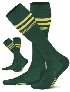 cs celersport 2 pack soccer socks for youth kids, men and women sport softball socks with cushion, green, large