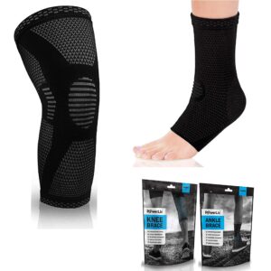 powerlix knee brace + ankle brace (pair) compression support sleeve for men & women, knee and ankle support for weightlifting, workout (black, large) (check the size chart first)