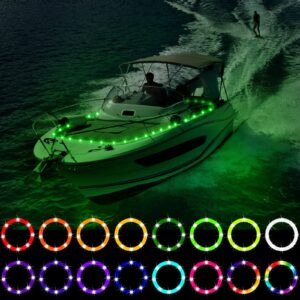 led boat strip lights, 16.4ft remote control boat lights, 16 color change, waterproof boat interior light, boat deck light, bright at night, good for pontoon boat, bass boat, fishing boat,yacht,vessel