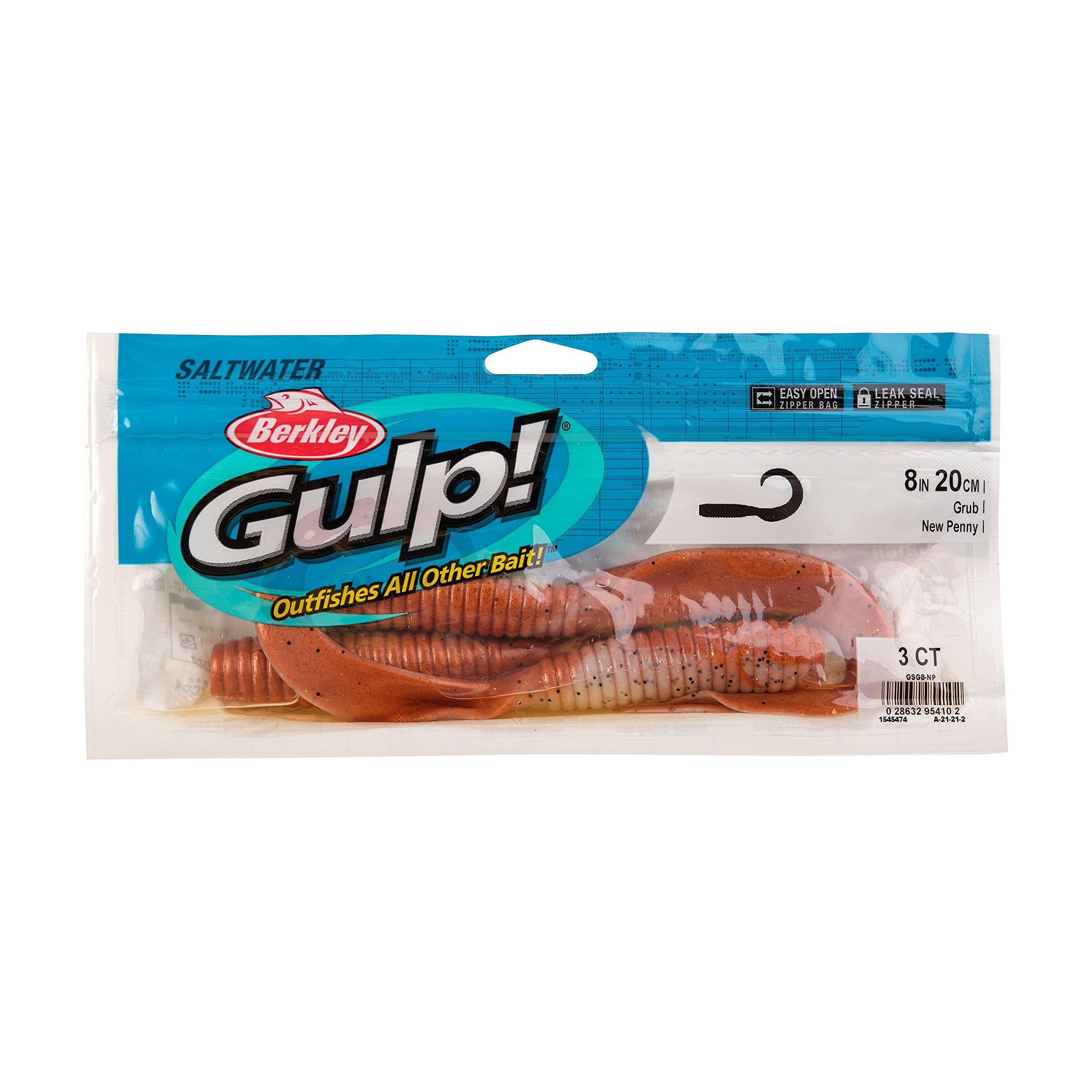 Berkley Gulp! Grub Fishing Soft Bait , New Penny, 8"