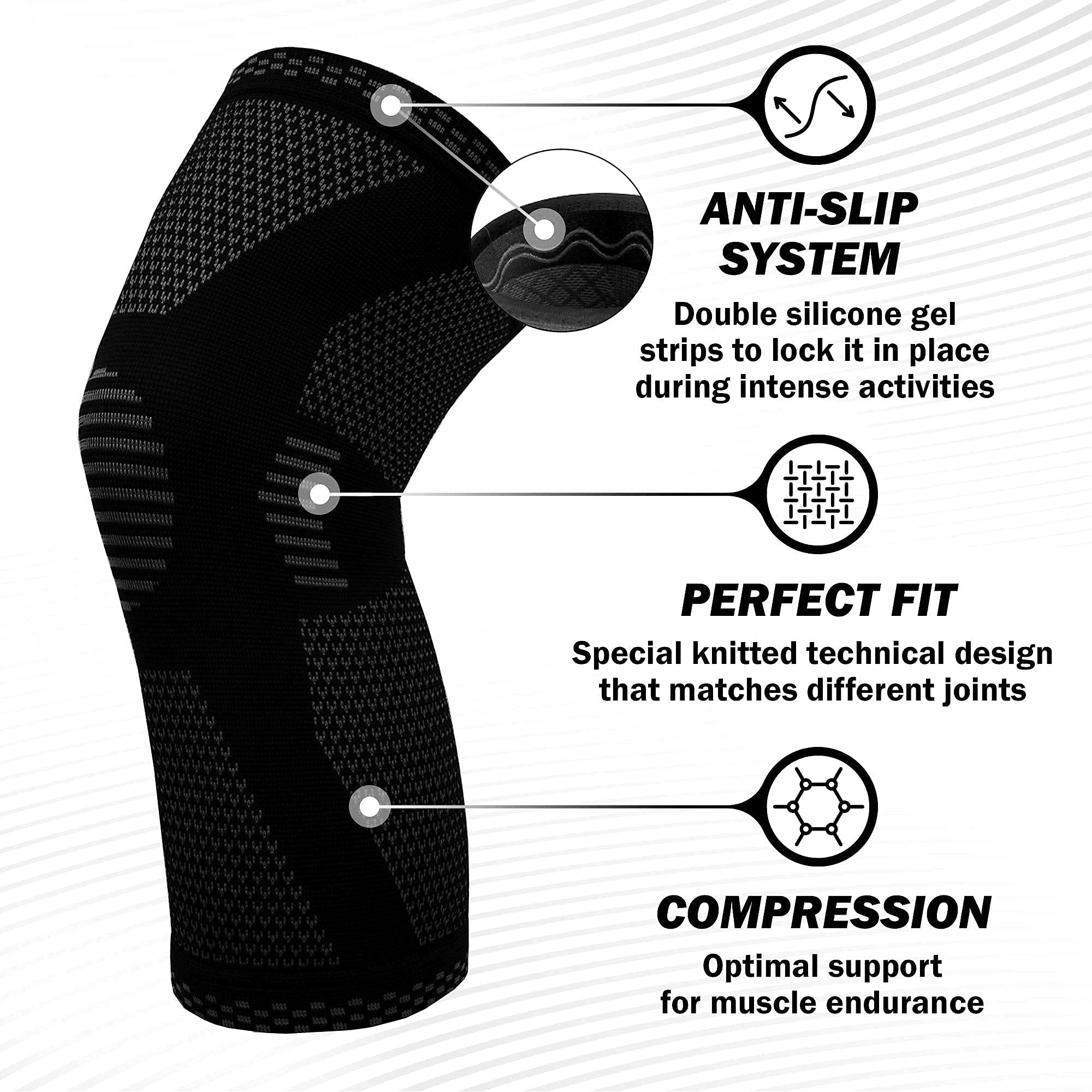 POWERLIX Knee Brace + Ankle Brace (Pair) Compression Support Sleeve for Men & Women, Knee and Ankle Support for Weightlifting, Workout (Black, Large) (Check the Size Chart First)