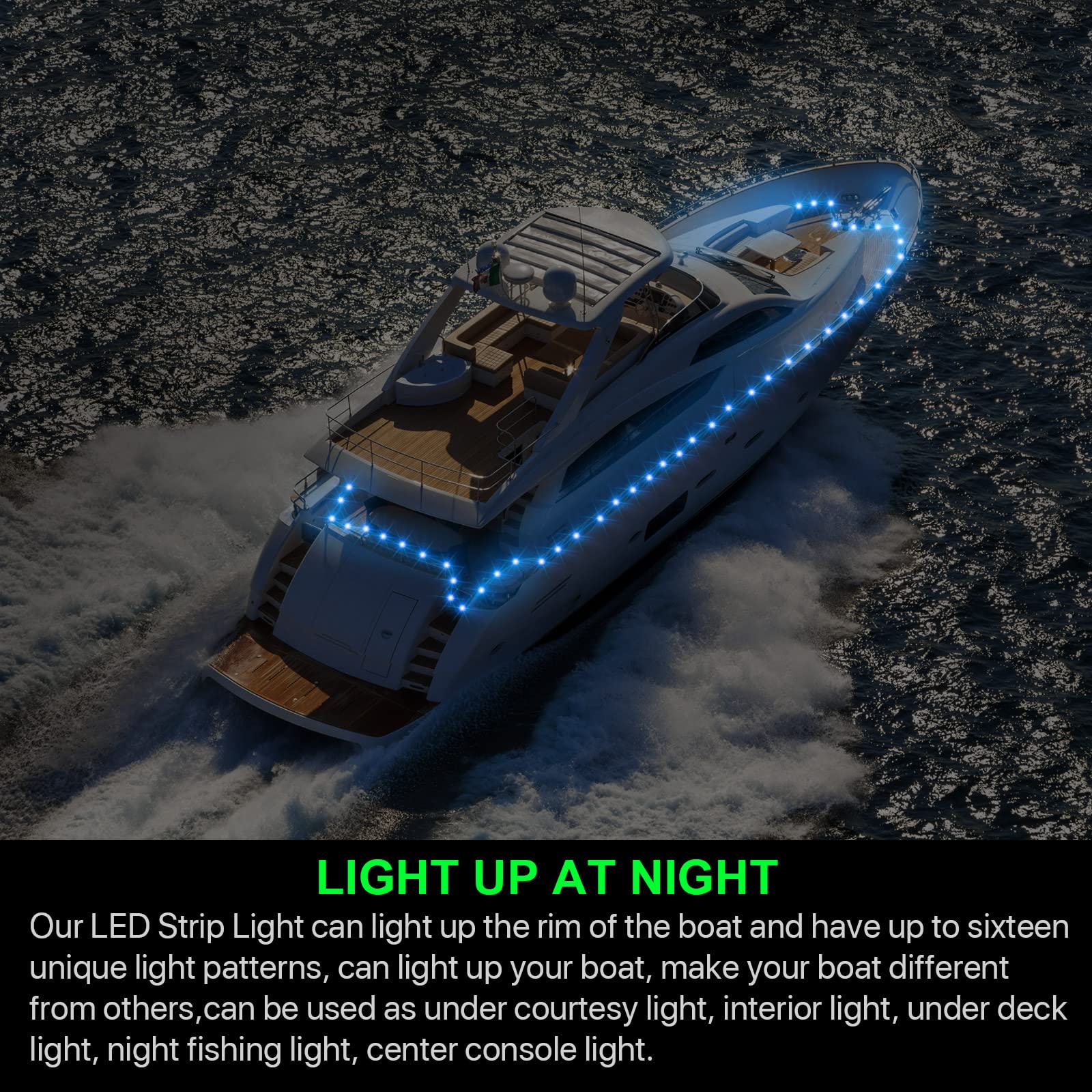 LED Boat Strip Lights, 16.4Ft Remote Control Boat Lights, 16 Color Change, Waterproof Boat Interior Light, Boat Deck Light, Bright at Night, Good for Pontoon Boat, Bass Boat, Fishing Boat,Yacht,Vessel