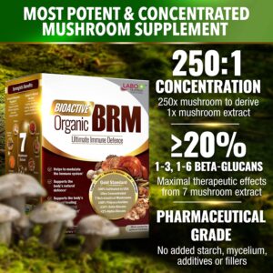 LABO Nutrition Bioactive Organic BRM - Advanced Immune Support & Maintain Natural Killer Cell Activity; 6 Therapeutic Mushrooms Lingzhi, Yunzhi, Maitake, Shiitake, Agaricus Blazei Murill & Cordyceps