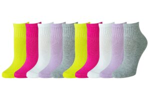 amazon essentials women's cotton lightly cushioned ankle socks, 10 pairs, pink/grey/white, 8-12