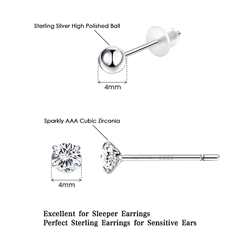 LANE WOODS 3 Pairs Sterling Silver Hoop Stud Earrings Sets for Women: Hypoallergenic Small Tiny Ball Stud CZ Dainty Endless Sterling Silver Huggie Hoops Earrings Piecing Jewelry for Women Sensitive Ears