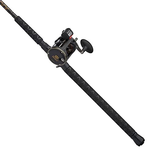 PENN Squall II Level Wind Conventional Reel and Fishing Rod Combo, Black/Gold