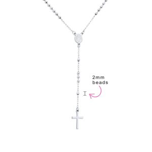 Bling Jewelry Religious Christian Dainty 2MM Round Ball Beaded Link Holy Mother Virgin Mary Delicate Simple Cross Prayer Rosary Rosario Chain for Women Teen Silver Tone Stainless Steel