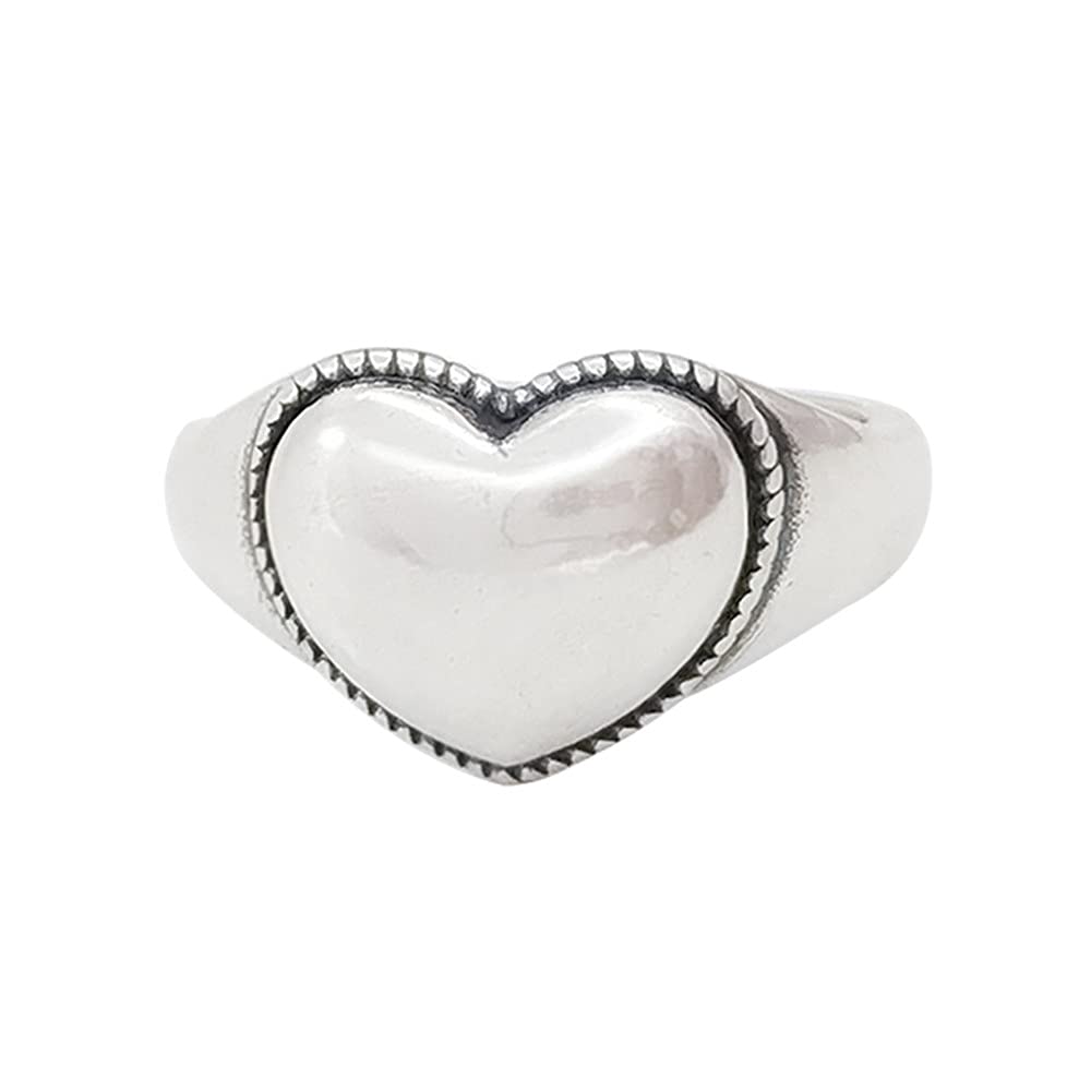 Vintage Chunky Heart Chain Ring for Women Silver Plated Wide Statement Adjustable Layered Curb Chains Open Band Knuckle Tail Finger Rings Comfort Fit Retro Dainty Jewelry (Lacy Love)