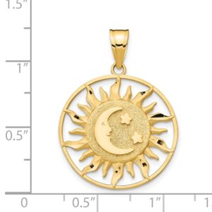 IceCarats 14K Yellow Gold Sun Crescent Moon Stars Necklace Charm Pendant 31mm x 22mm Only