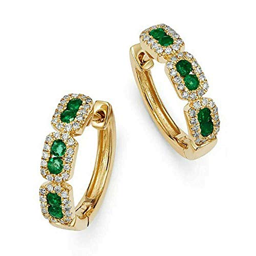 2.50 TCW Round Cut Emerald & Diamond Huggie Hoop Earrings 14k Yellow Gold Finish 925 Sterling Silver