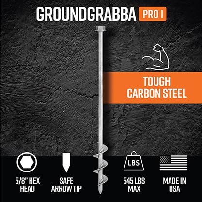 GROUNDGRABBA Screw in Tent Stake for Sand and Loose Ground | Premium Drill Driven Ground Anchor Earth Screws | Sand Screw Anchor | 2X GroundGrabba Pro 1 Stakes