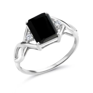 gem stone king 925 sterling silver black onyx and white moissanite ring for women (2.18 cttw, gemstone birthstone, available in size 5, 6, 7, 8, 9)