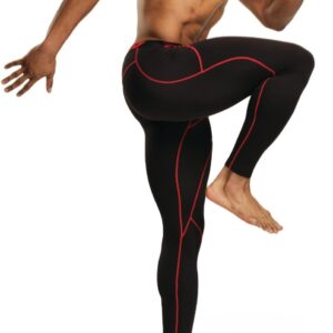 TSLA Men's Thermal Compression Pants, Athletic Sports Leggings & Running Tights, Wintergear Base Layer Bottoms, 2pack Tights Black&red/Woodland Slash Black, X-Large