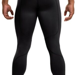 TSLA Men's Thermal Compression Pants, Athletic Sports Leggings & Running Tights, Wintergear Base Layer Bottoms, Heatlock Jet Black, Large