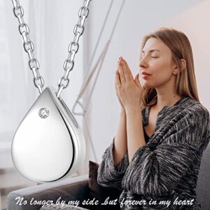 ZLILIJAN 925 Sterling Silver Urn Cremation Ashes Memorial Keepsake Teardrop Eternity Memorial Pendant Mom Dad Jewelry for Women (Ashes Teardrop Pendant)