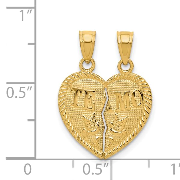 IceCarats 14K Yellow Gold Break Apart Te Amo Heart Necklace Love Pendant Charm