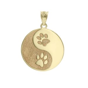 certified 14k yellow gold personalized name yin yang tai chi cute puppy paw print pendant