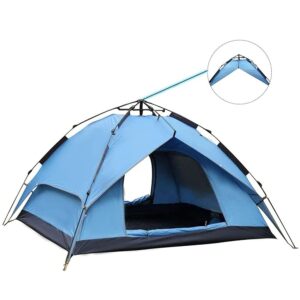 napfox pop up camping tent outdoor waterproof 3-4 person folding cabin tent hiking family camping tent family tent travel season (blue)