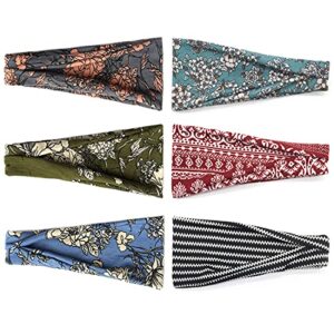 YONUF Boho Headbands For Women Fashion Wide Headband Yoga Workout Head Bands Hair Accessories Band 6 Pack