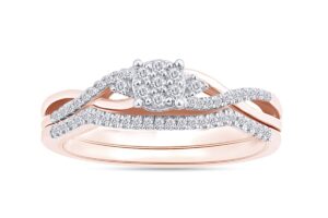 affy 1/4 ct. t.w. round cut natural diamond twist bridal set wedding engagement ring in 14k rose gold over 925 sterling silver (i2-i3 clarity), ring size-7