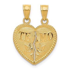 icecarats 14k yellow gold break apart te amo heart necklace love pendant charm